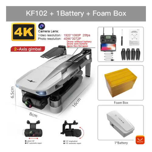 Drone KF102, 4k. Gimbal de 2 eixos