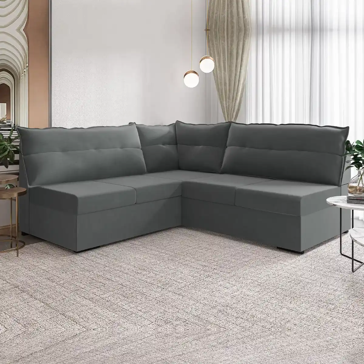 Sofá de Canto 5 Lugares Renaut Suede Cinza - Mamflex